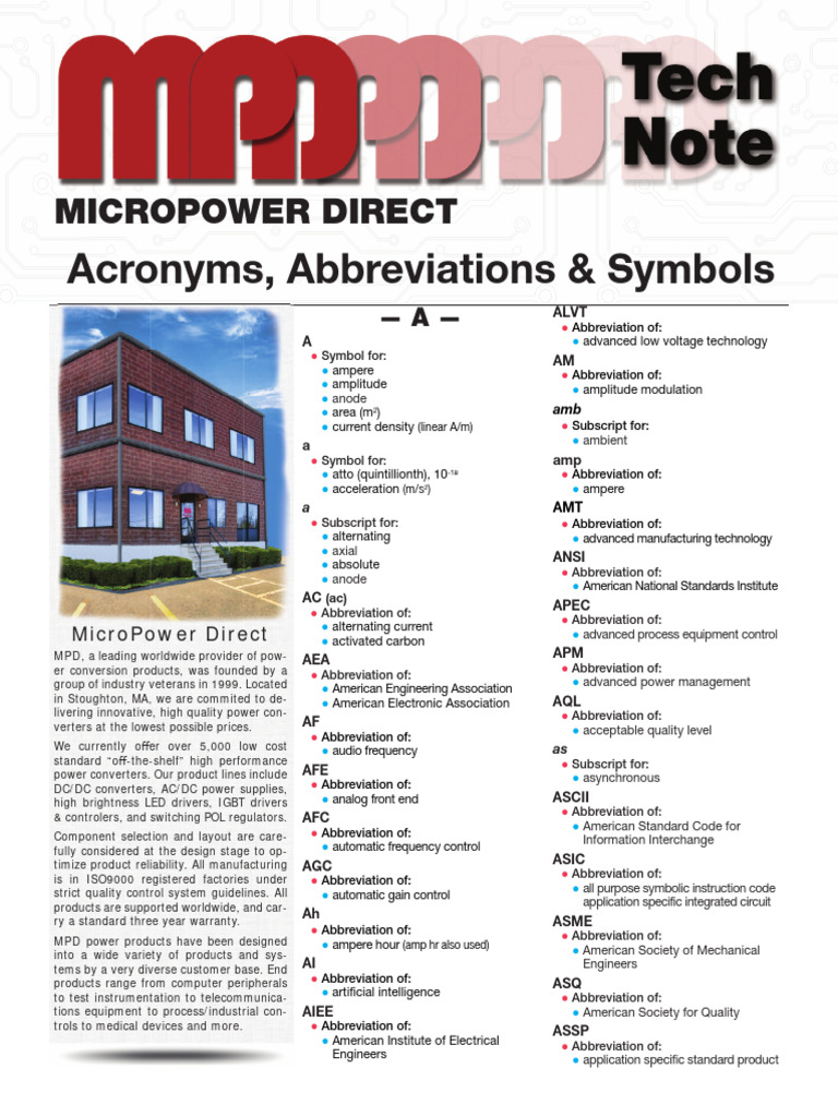 MicroPower Direct Acronyms Abbreviations and Symbols - Indd | PDF ...