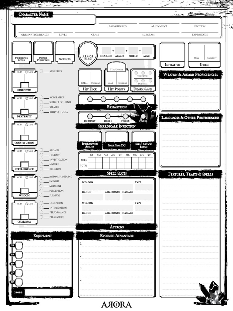 Arora Age of Desolation - Player Journal Character Sheet | PDF