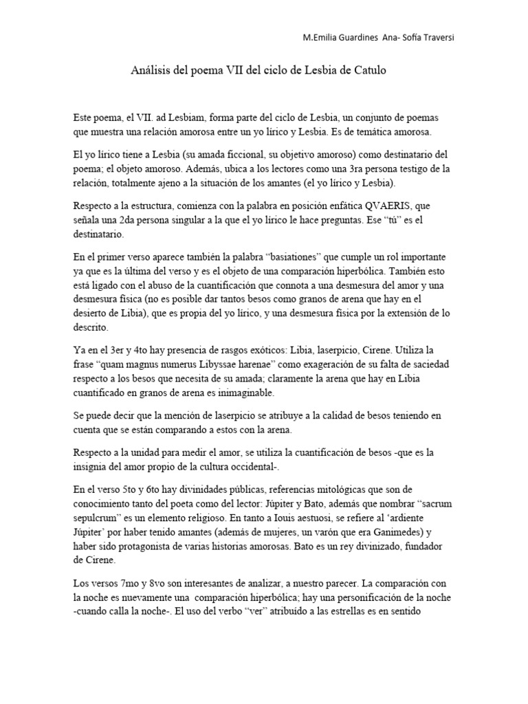 Análisis del poema VII de Catulo | PDF | Amor