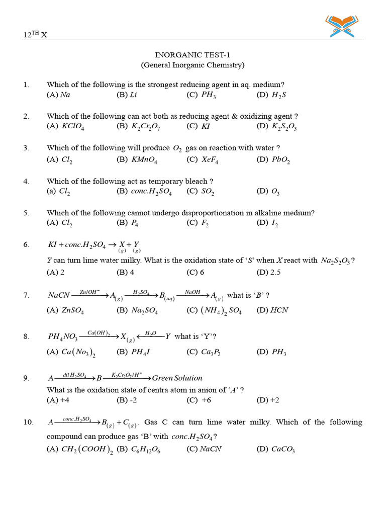 (General Inorganic Chemistry) Test-1 | Download Free PDF | Redox ...