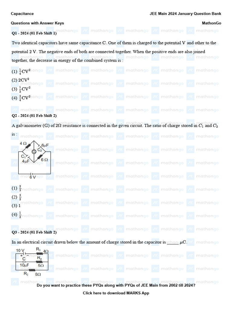 Capacitance - JEE Main 2024 January-Pages-1 | PDF | Capacitor | Electrical Network