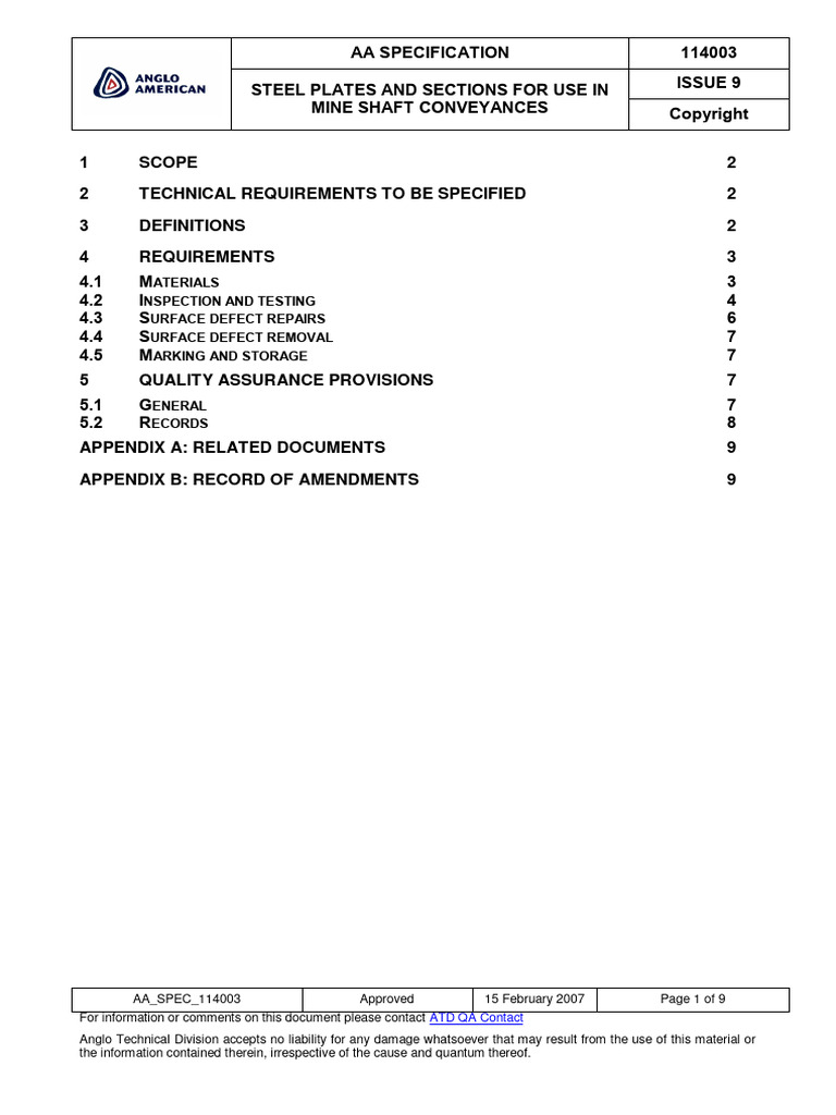 AA SPEC 114003 Shaft Steel Sections | PDF | Specification (Technical ...