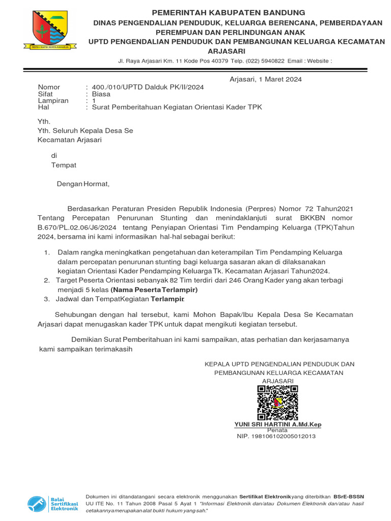 Surat Pemberitahuan Kepala Desa | PDF