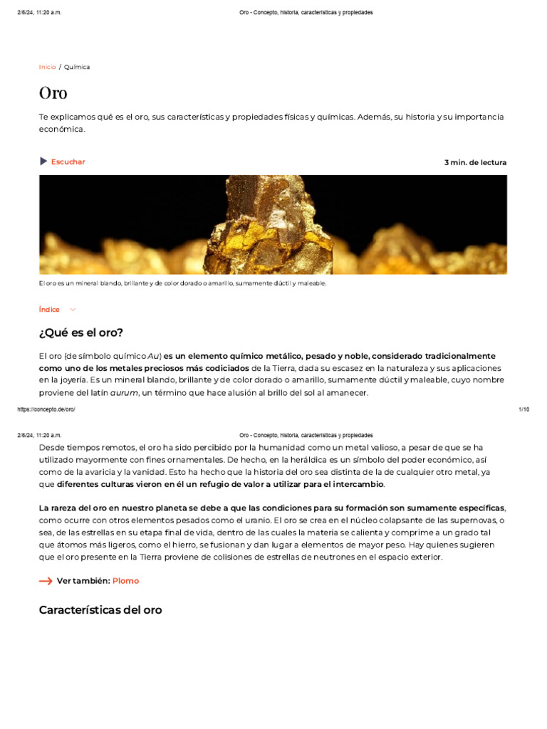 Oro - Concepto, historia, características y propiedades | Descargar gratis PDF | Oro | Elementos ...
