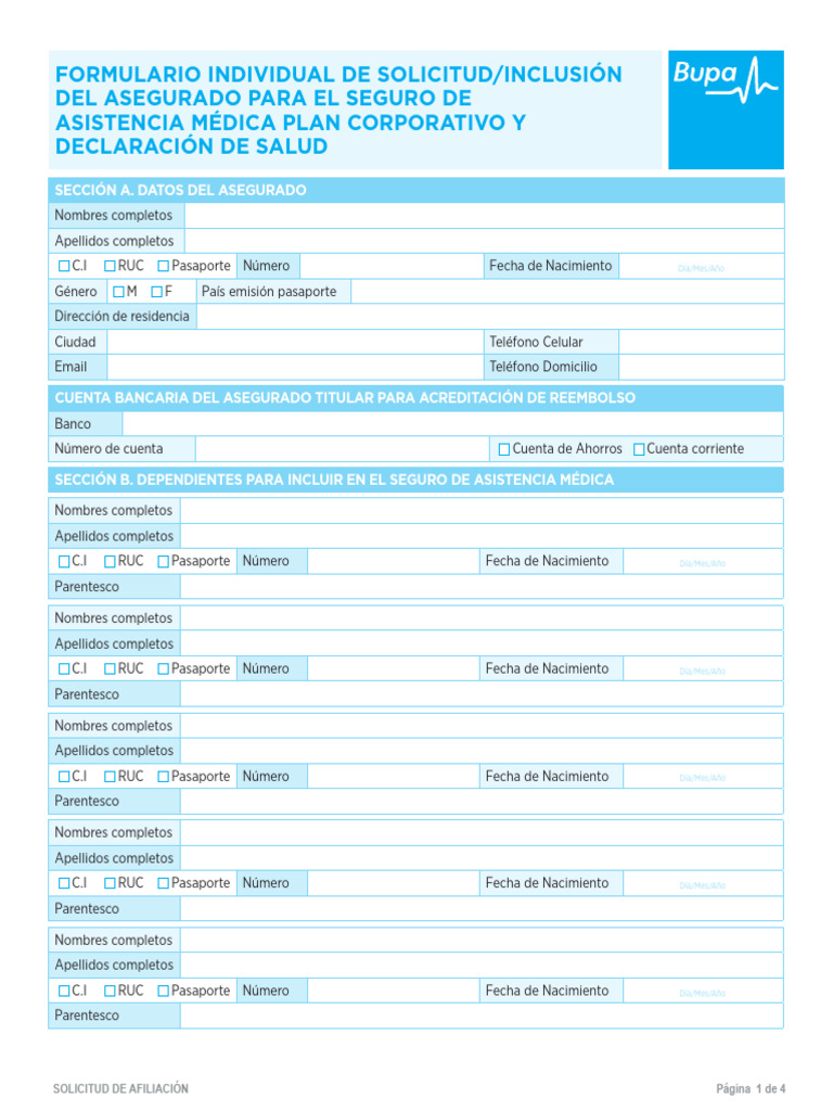 Formulario de Enrolamiento Bupa | PDF | Póliza de seguros | Seguro