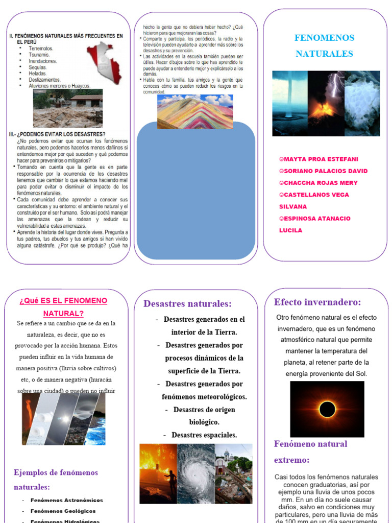 Triptico Fenomenos Naturales | PDF | Tierra | Lluvia