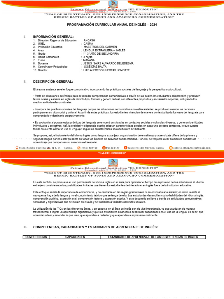 Secondary Annual Plan 2024 | PDF | Idioma en Inglés | Comprensión lectora