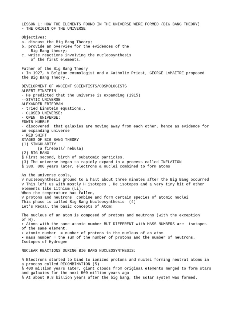 Lesson 1 Big Bang Theory | PDF | Big Bang | Universe