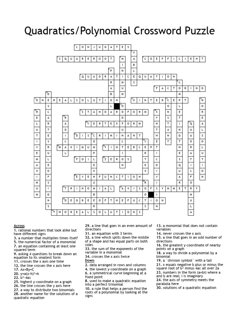 QuadraticsPolynomial Crossword P Answer Key | PDF | Equations ...