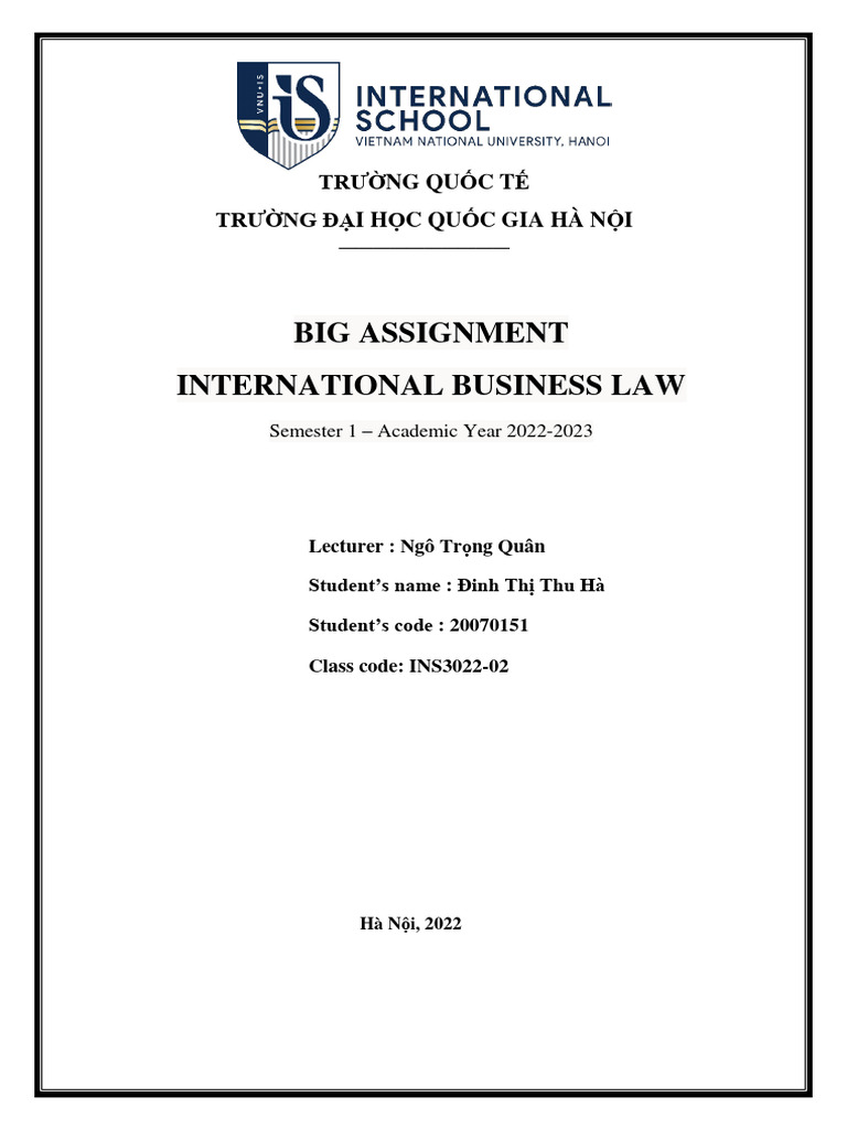 IBL - Đinh Thị Thu Hà - 20070151 | PDF | Arbitration | Mediation