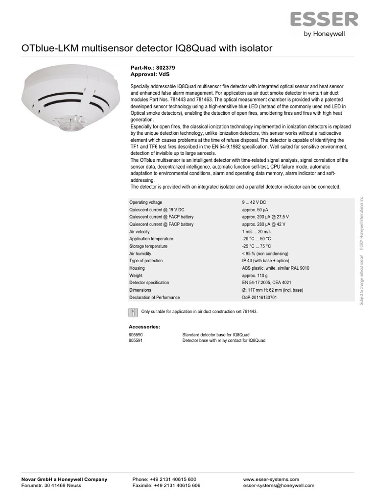 OTblue-LKM Multisensor Detector IQ8Quad With Isolator | PDF | Sensor ...