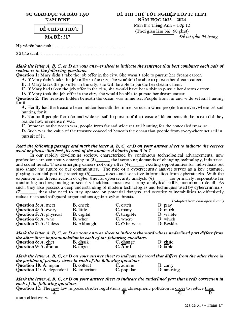 English Exam Paper Code 317 | PDF | Qr Code
