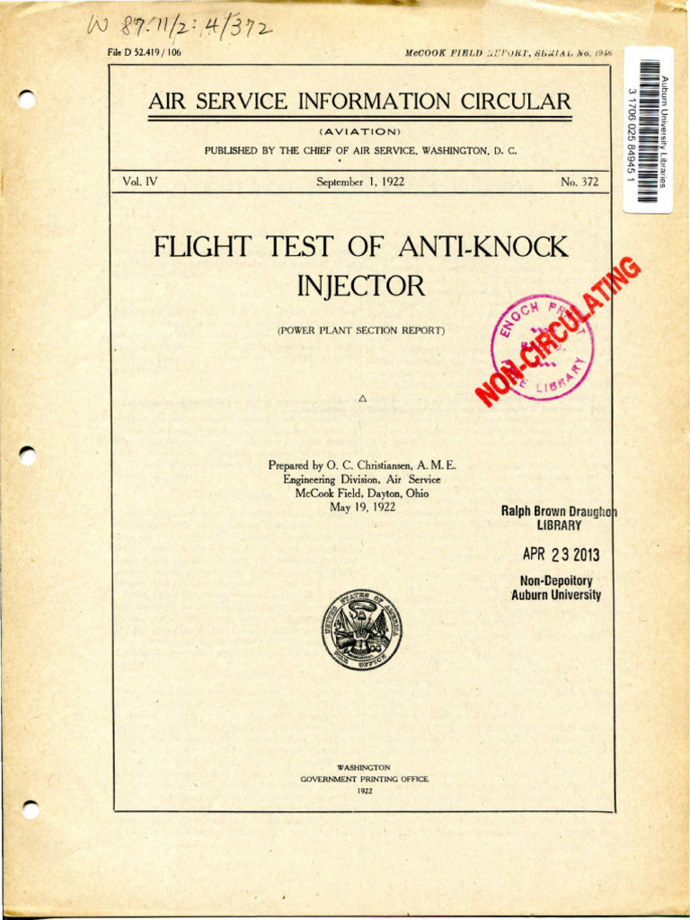 Flight Test of Anti-Knock Injector (1 September 1922) | PDF | Fuel ...