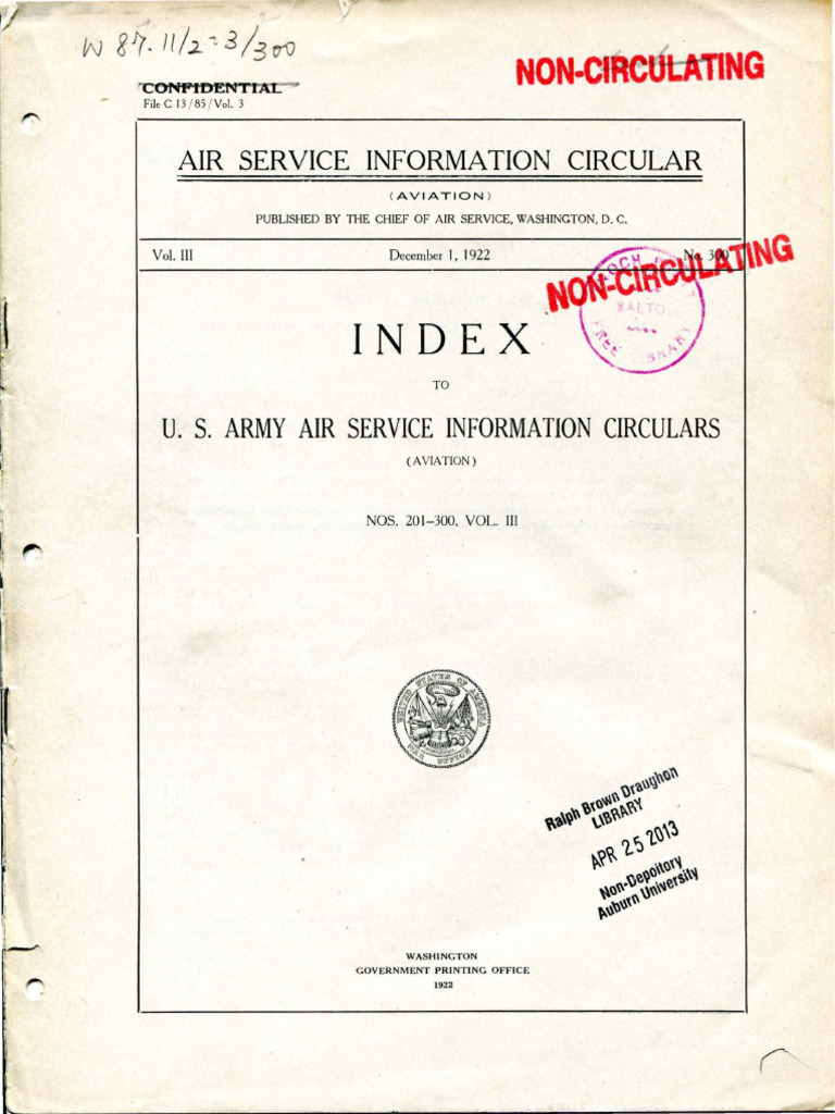 Index To U. S. Army Air Service Information Circulars (Aviation) Nos ...