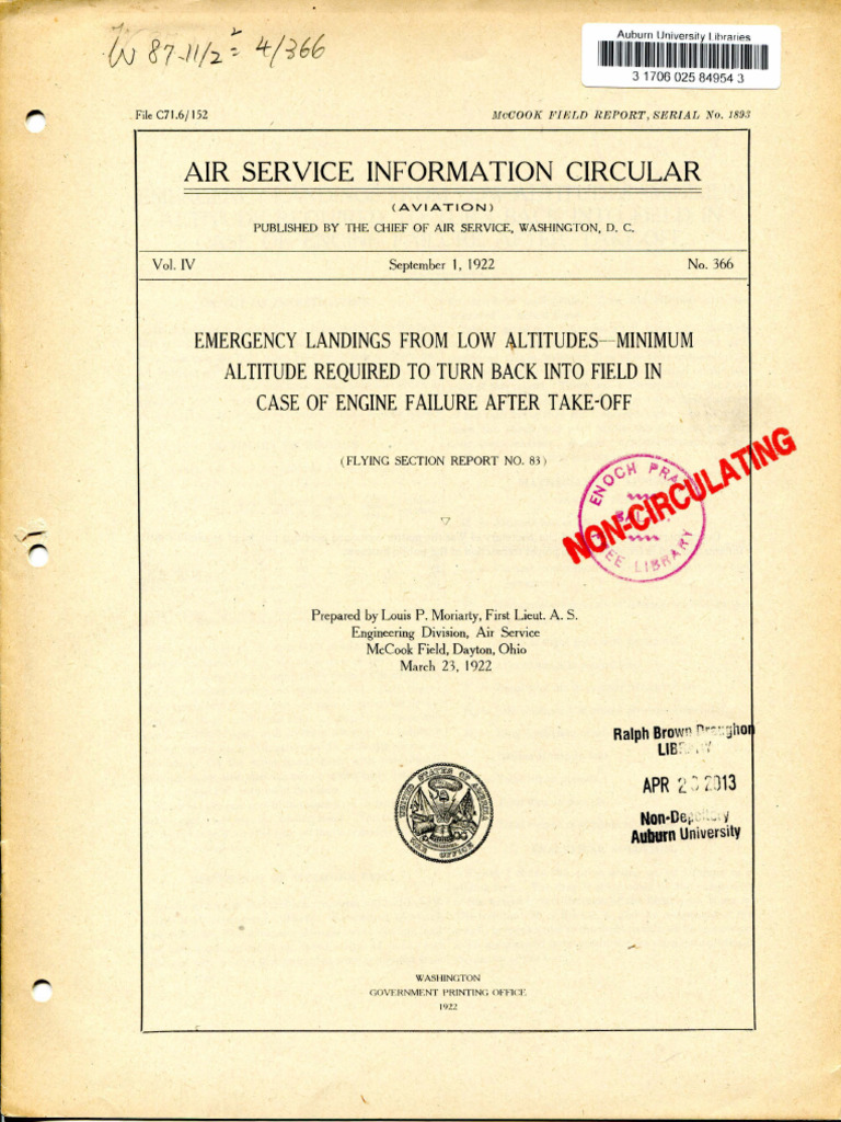 №366. Emergency Landings from Low Altitudes-Minimum Altitude Required ...