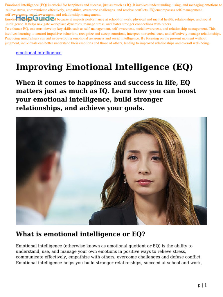 Improving Emotional Intelligence (EQ) | PDF | Emotional Intelligence | Intelligence