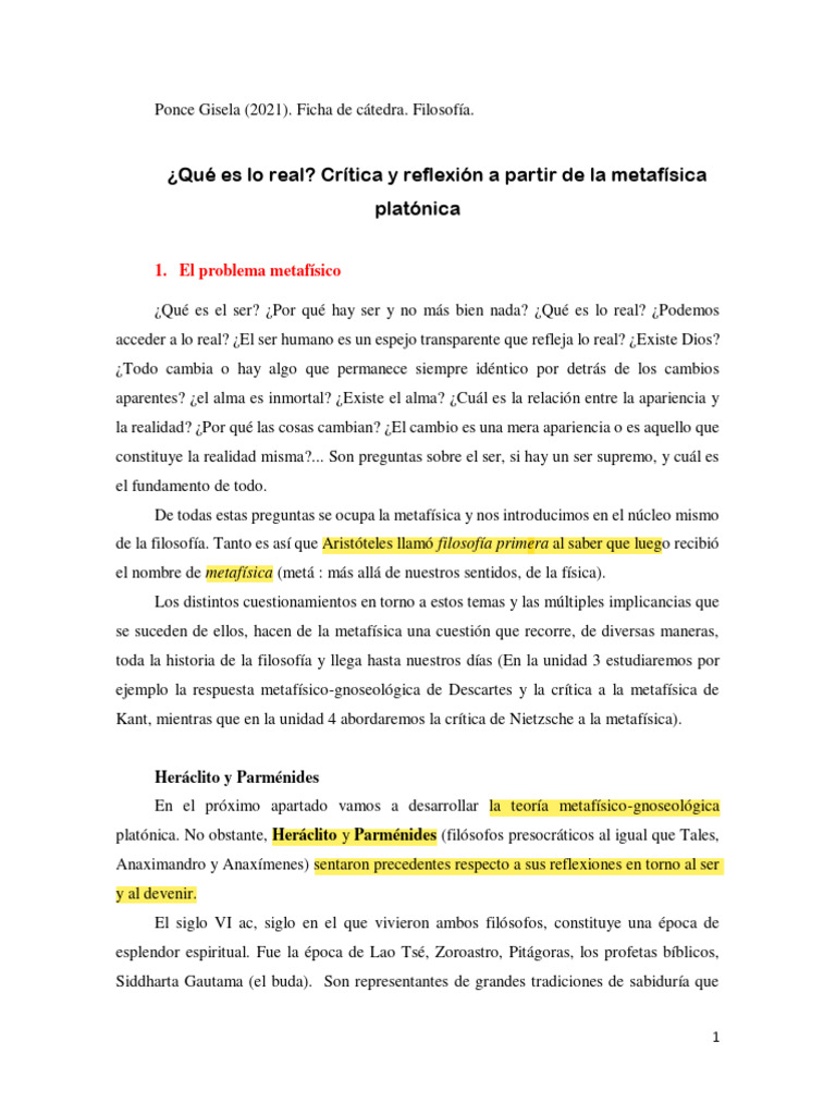 Texto 3. U2. Texto 2 Qué es lo real | PDF | Platón | Metafísica
