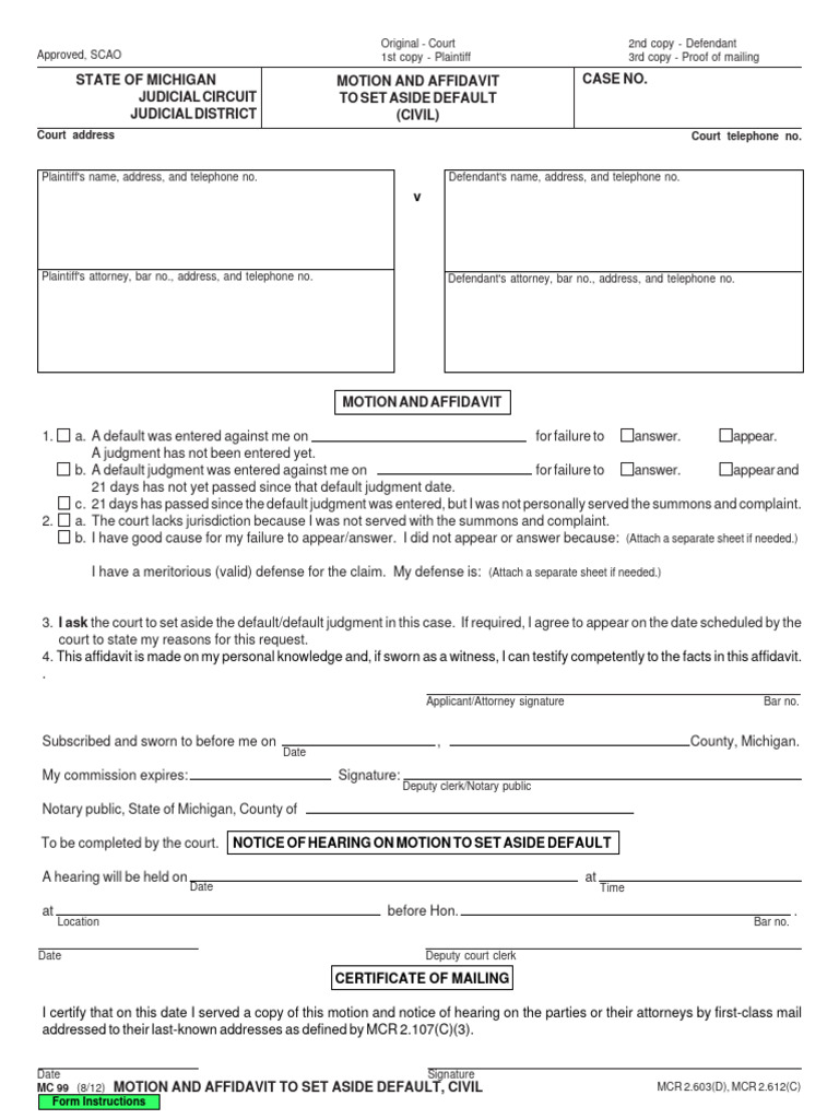 Motion to Set Aside Default Judgment | PDF | Default Judgment | Affidavit