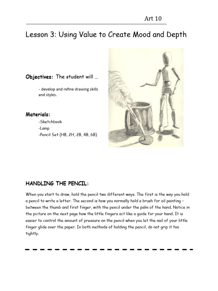 LESSON 3 - Value, Mood and Depth | PDF | Drawing | Pencil