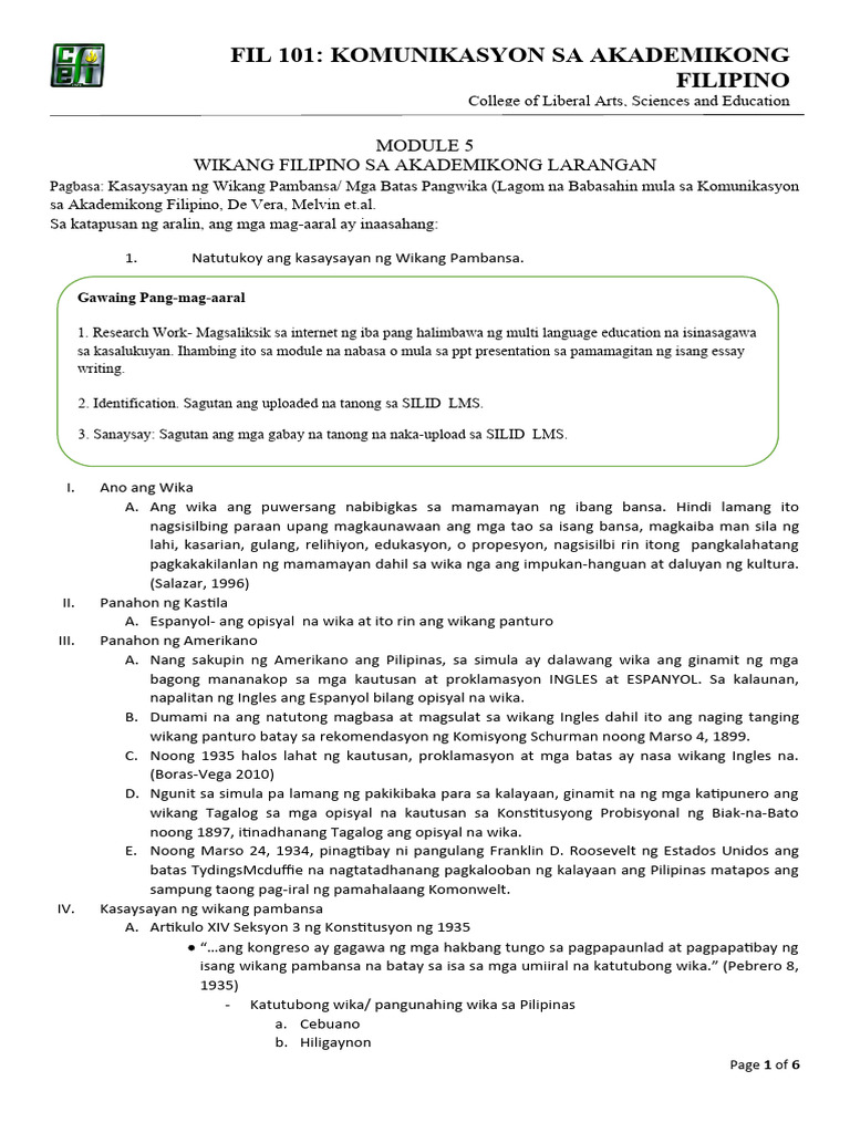 FIL 101 Module 5 | PDF
