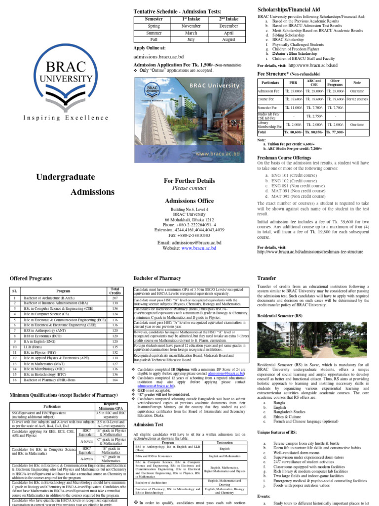 BRAC University Undergraduate Admissions Guide | PDF | Bachelor Of ...