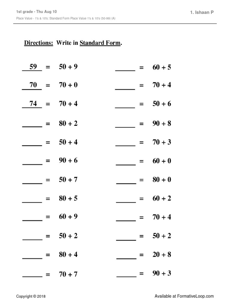 16 - 2 - 11 - Place Value - 1's & 10's - Standard Form Place Value 1's ...
