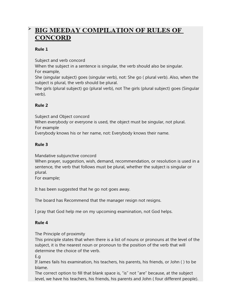 New Rules of Concord by BIG MIDE-1 | PDF | Grammatical Number | Plural