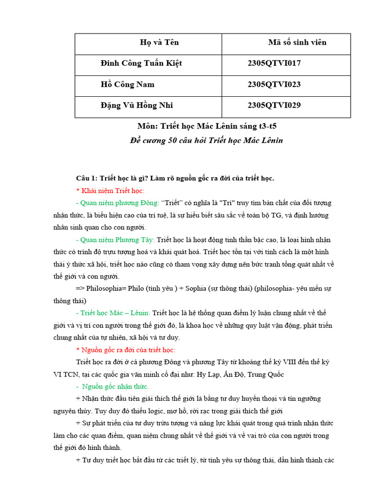 Triết học Mác Lênin. | PDF