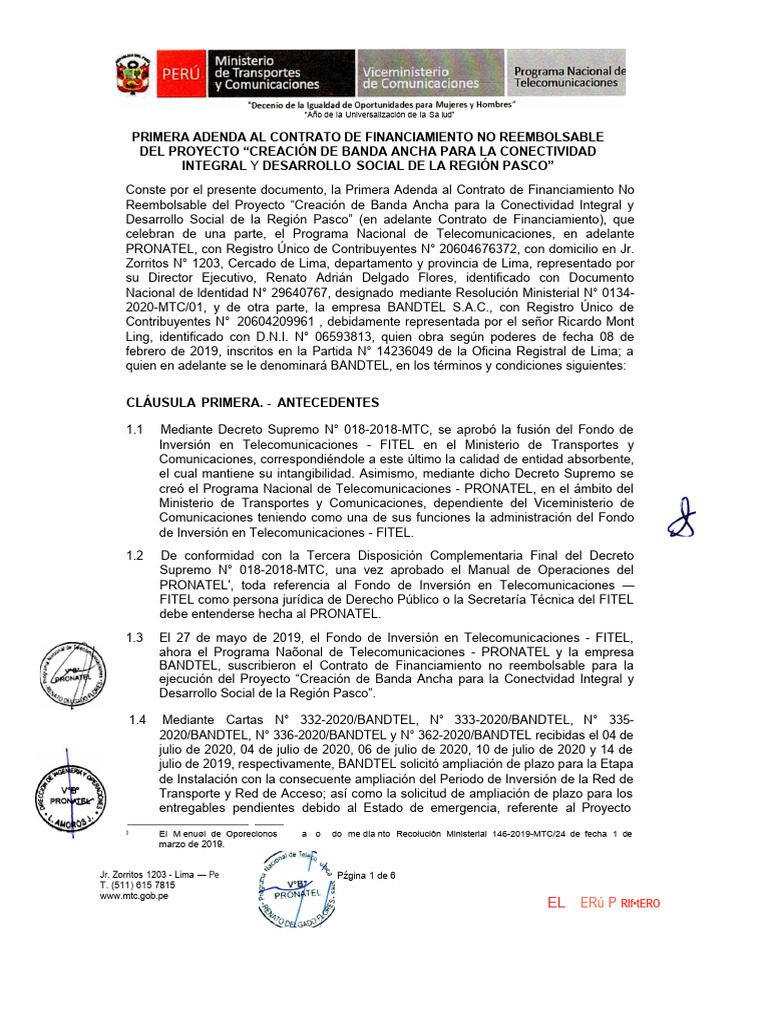 Primer Adenda | PDF | Telecomunicaciones | Industrias de servicio
