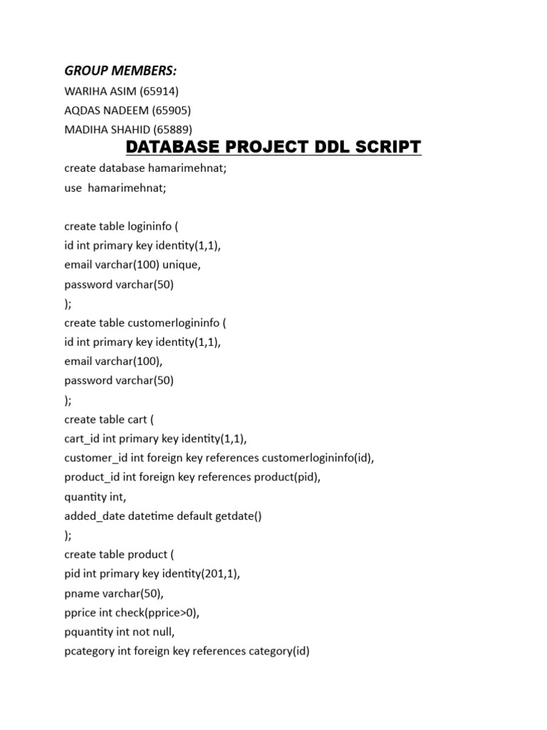 Dbs Project Ddlscript | PDF | Computer Programming | Computing Dbs Project Ddlscript | PDF | Computer Programming | Computing