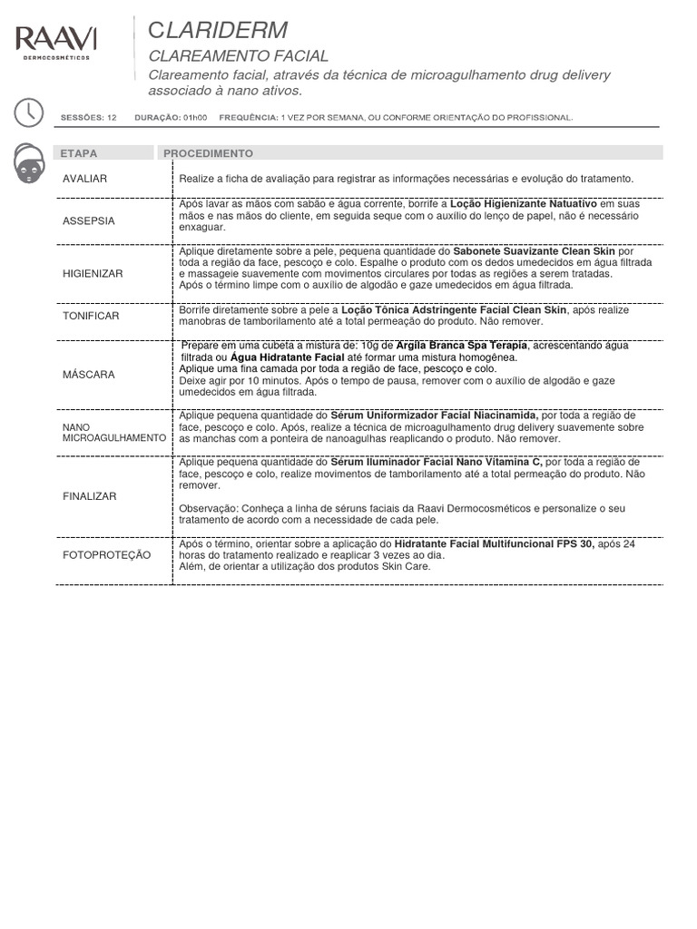 Protocolo Clariderm - Raavi | PDF | Gastronomia, comida e vinho | Autoajuda