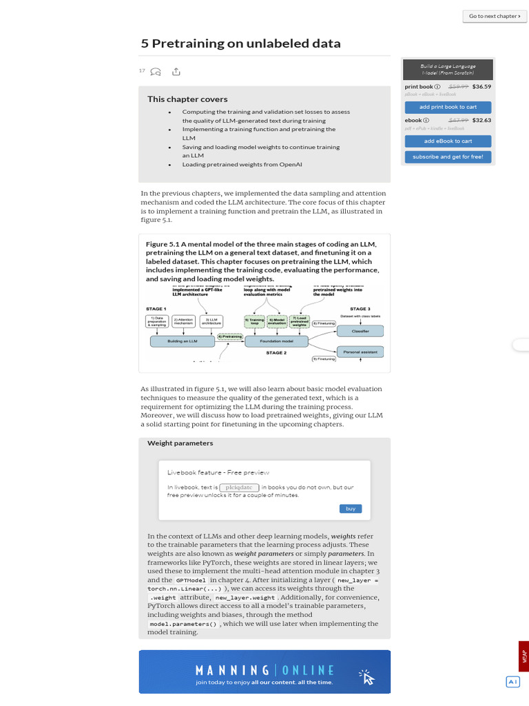 5 Pretraining On Unlabeled Data Build A Large Language Model From Scratch Pdf Machine