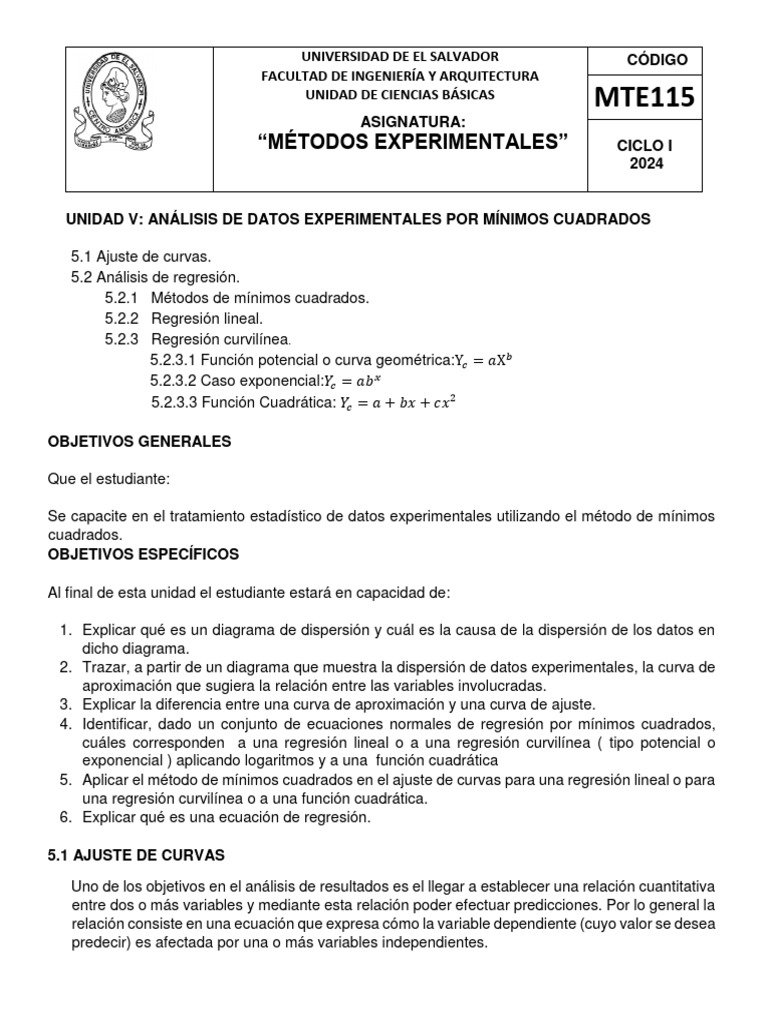 Unidad V Mínimos Cuadrados | PDF | Análisis de regresión | Mínimos cuadrados