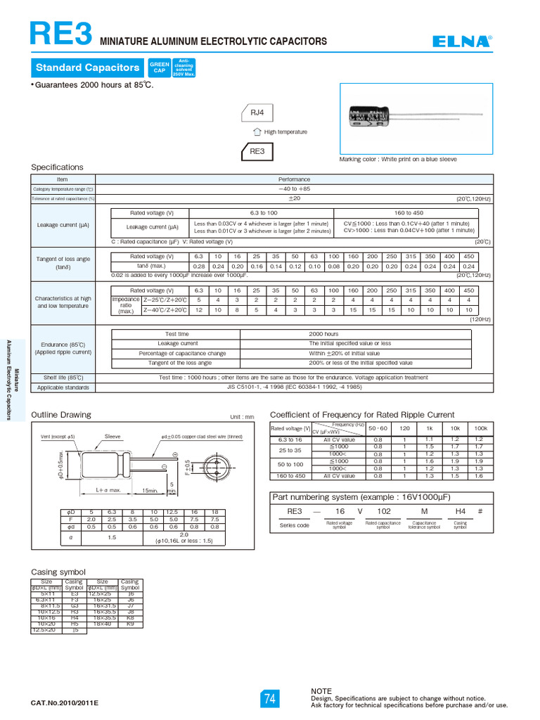 Elna (Radial Thru-Hole) RE3 Series | PDF | Capacitor | Manufactured Goods