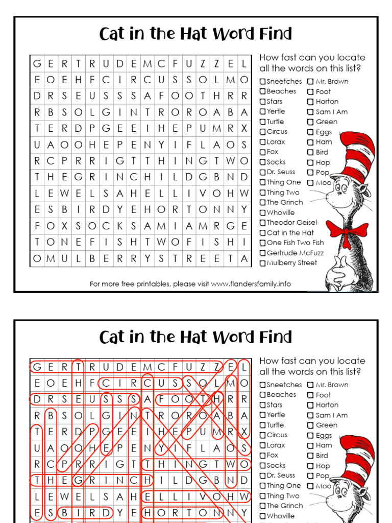 Cat in the Hat Word Search Puzzle | PDF | Dr. Seuss | Random House