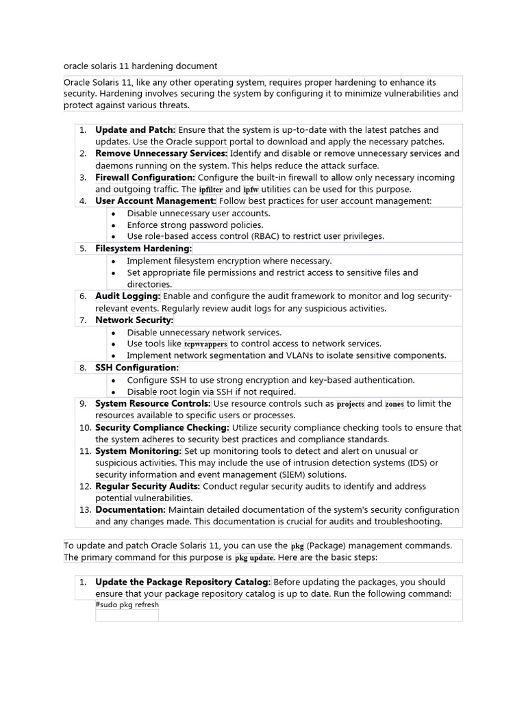 Oracle Solaris 11 Hardening Document Pdf Sudo Security 3269
