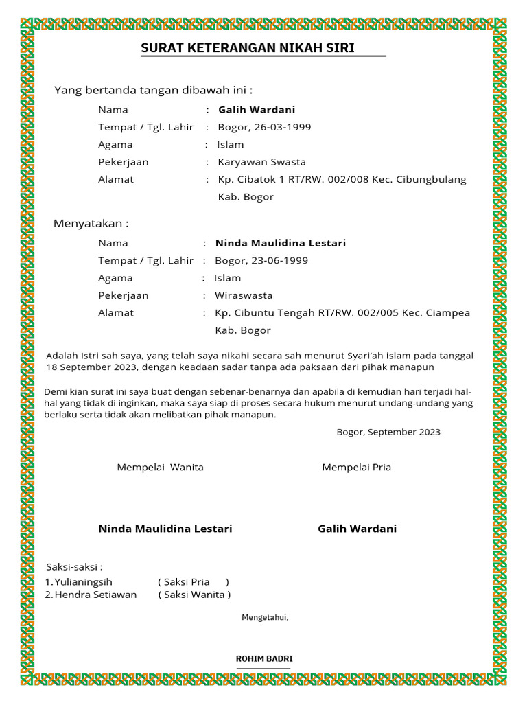 Surat Keterangan Nikah Siri | PDF