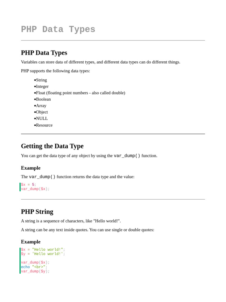 PHP Data Types | Download Free PDF | Class (Computer Programming ... PHP Data Types | Download Free PDF | Class (Computer Programming ...