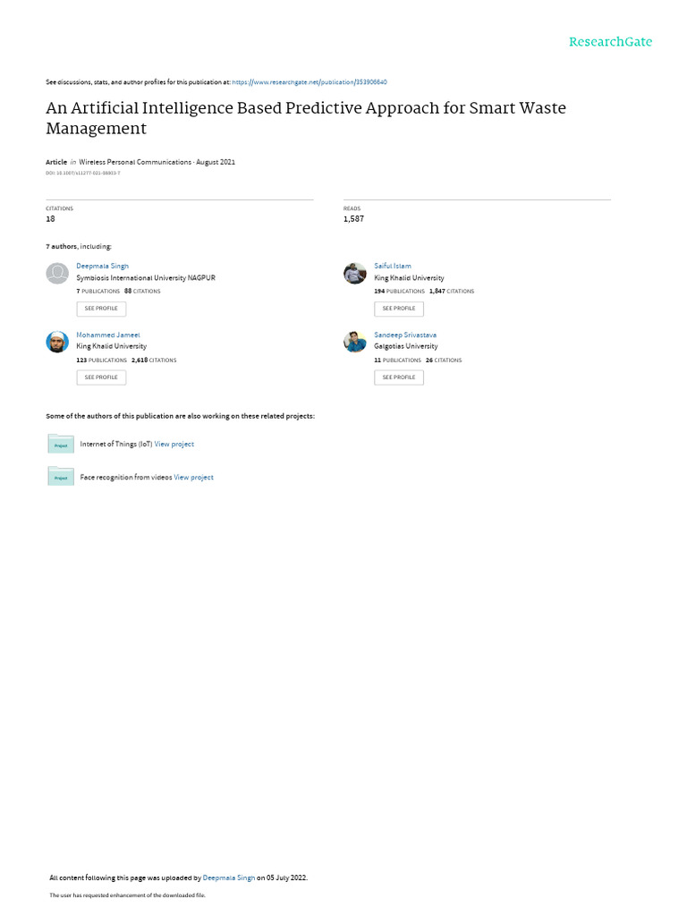 An Artificial Intelligence Based Predictive Approachfor Smart Waste Management | PDF | Waste ...