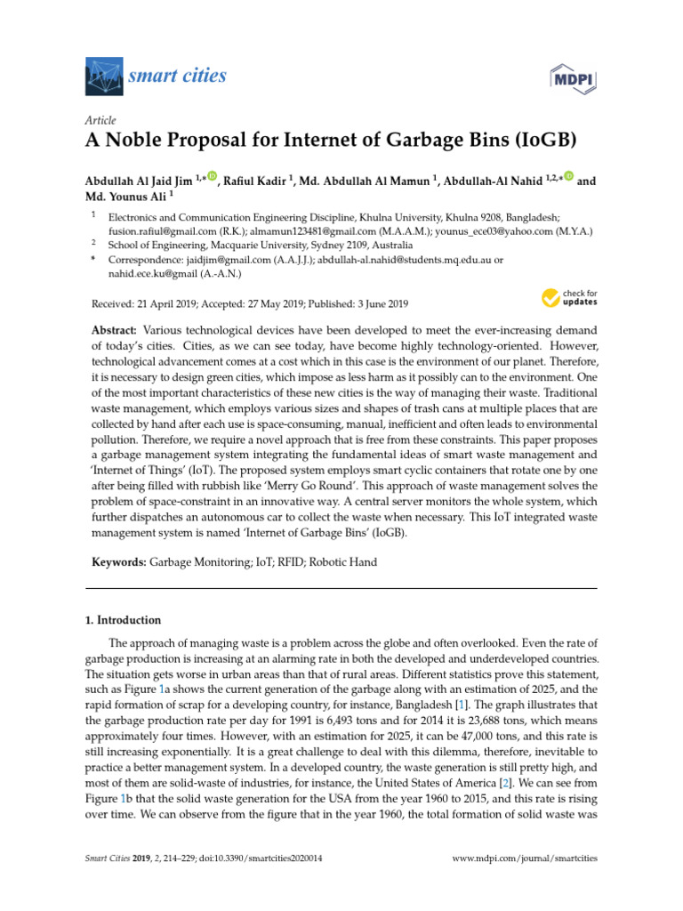 2019 A Noble Proposal For Internet of Garbage Bins IogbSmart Cities | PDF | Internet Of Things ...