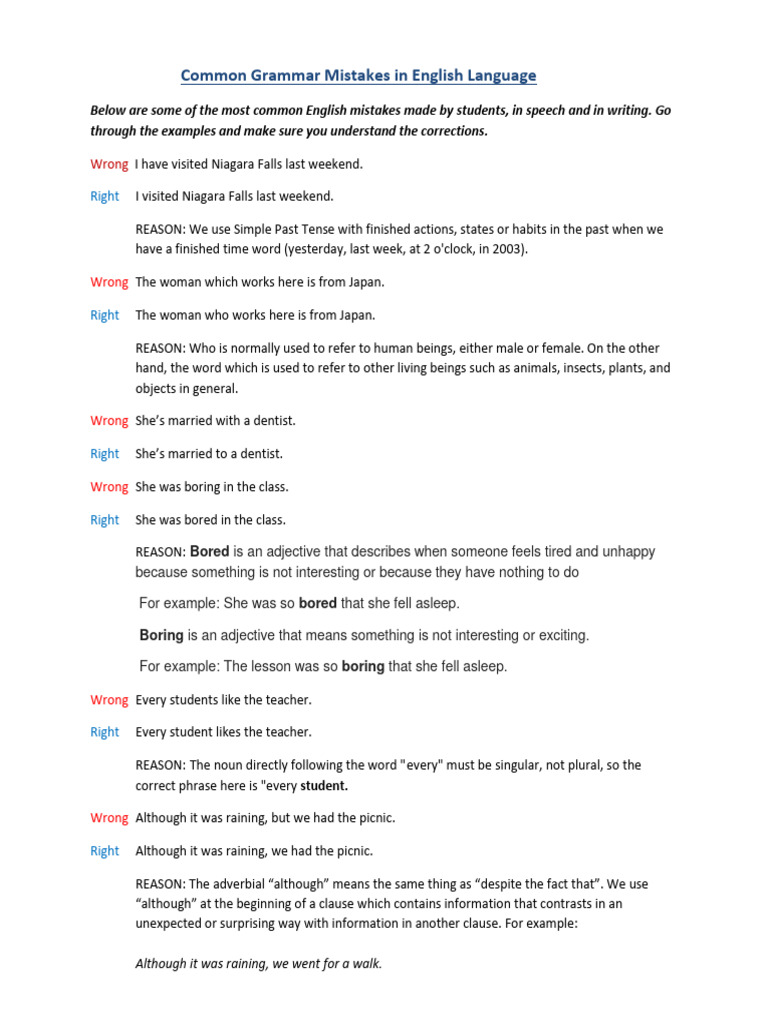 Common Errors in English Language | PDF | Verb | Noun