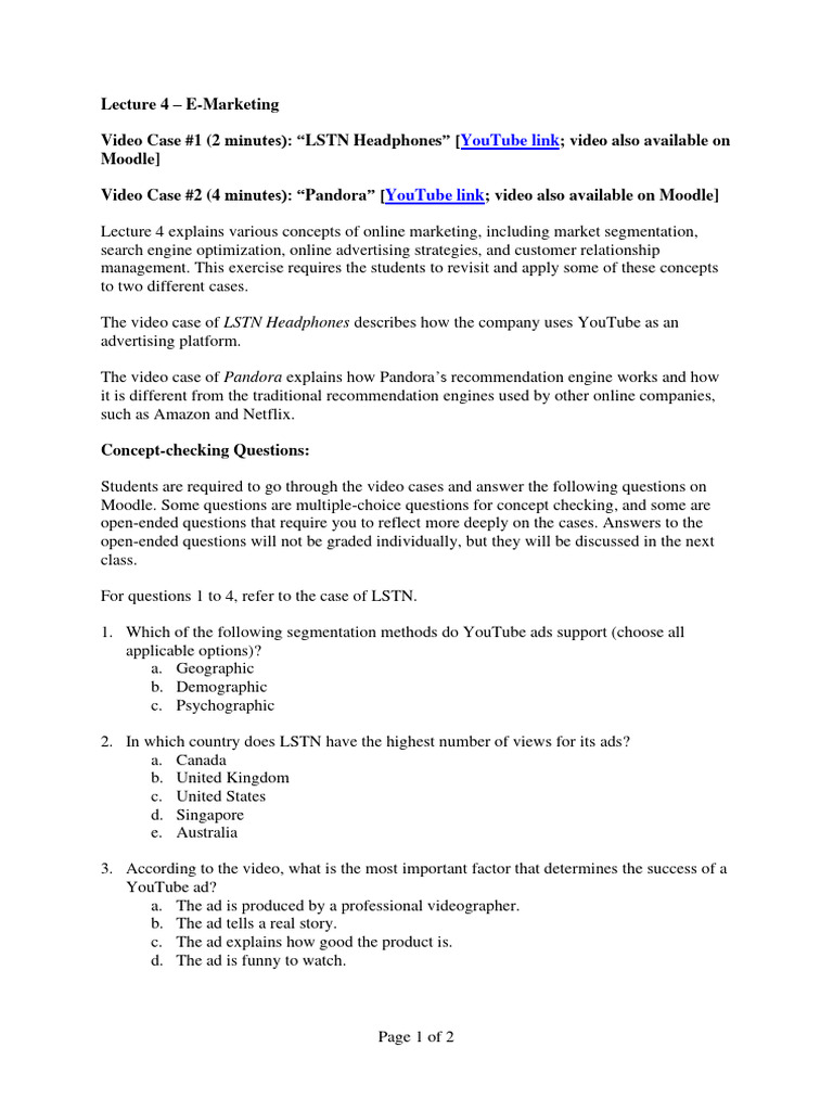 Lecture 4 - Class Exercises E-Business | PDF | You Tube | Online ... Lecture 4 - Class Exercises E-Business | PDF | You Tube | Online ...