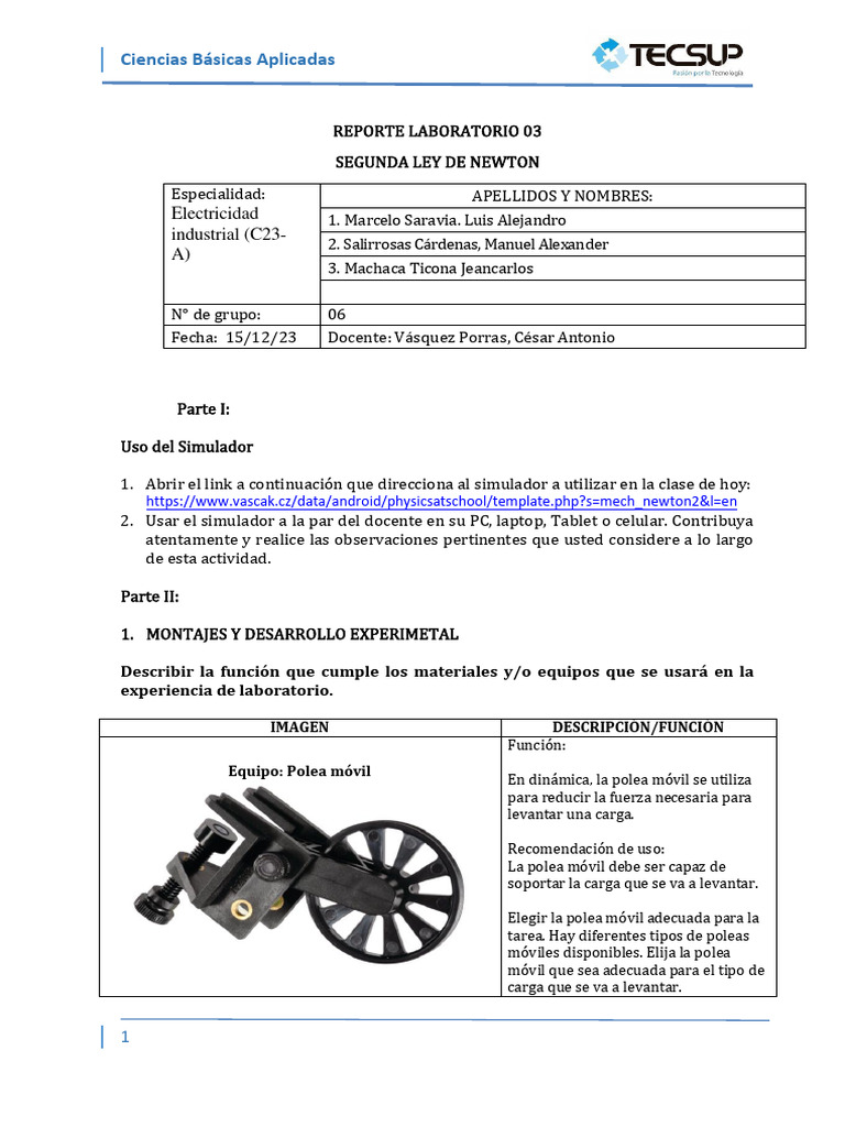 Reporte3 CBA 2023 1 | PDF | Fuerza | Masa