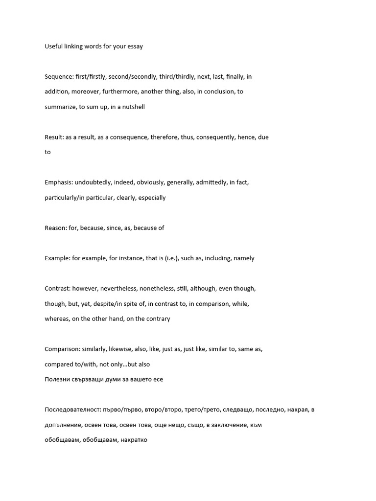 Useful Linking Words For Your Essay | PDF | Cats