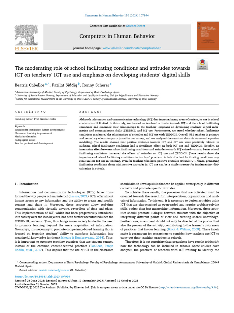 Computers and Human Behavior | PDF | Educational Technology | Attitude (Psychology)