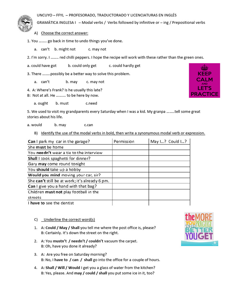 Worksheet Week 6 - Modal Verbs - Verbs Plus To-Inf or - Ing - Verbs ...