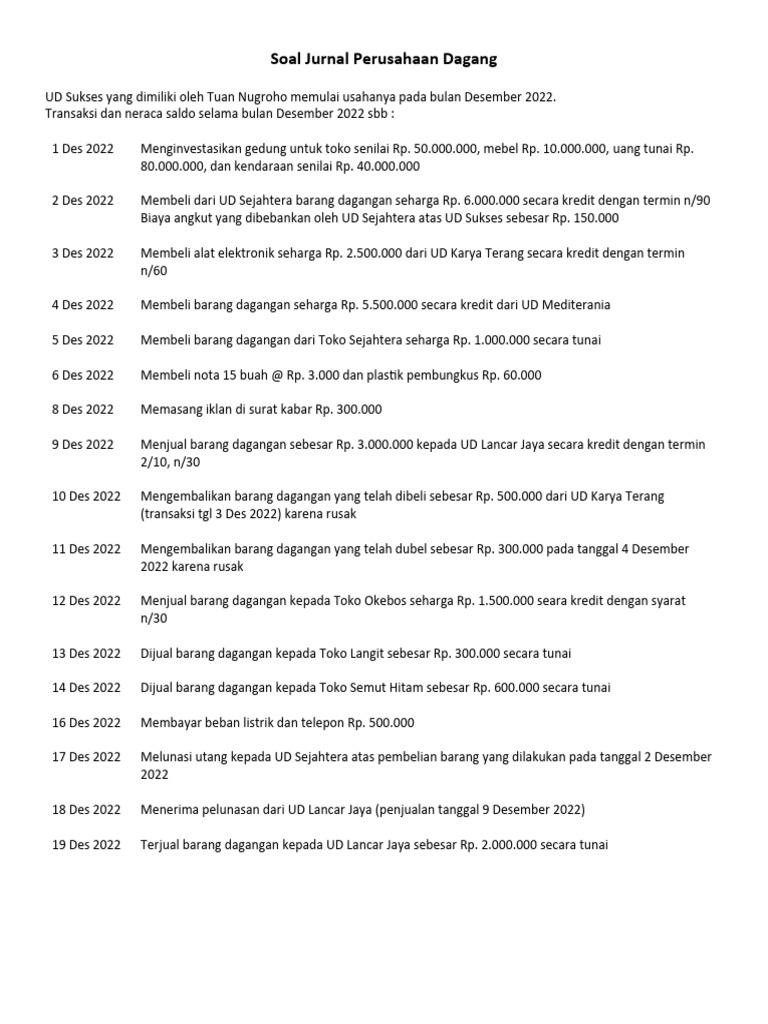 Soal Jurnal Perusahaan Dagang | PDF