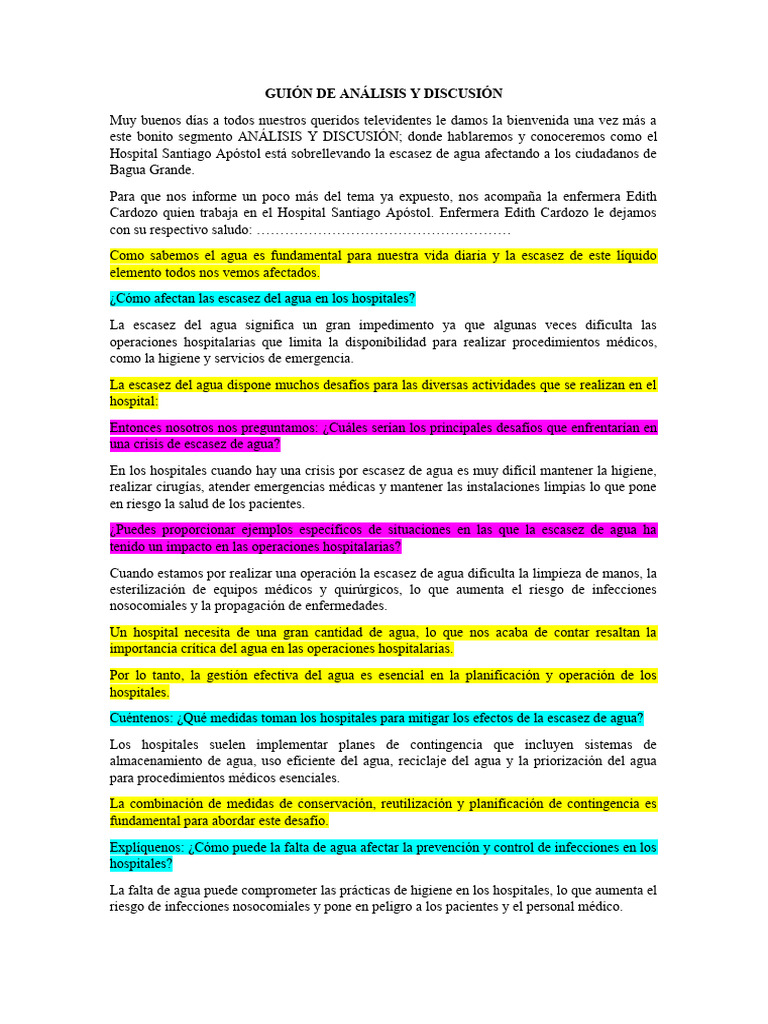 Guion de Analisis y Discusión | PDF | Hospital | Agua