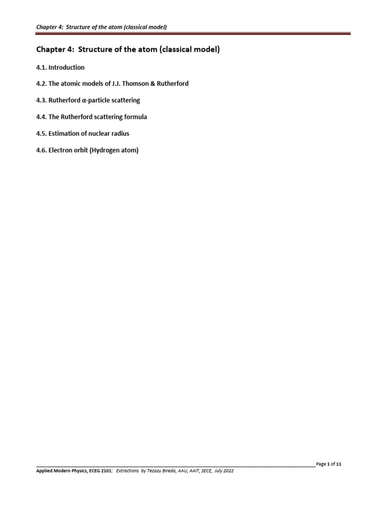 CH 4 Structure of The Atom | PDF | Atoms | Electron
