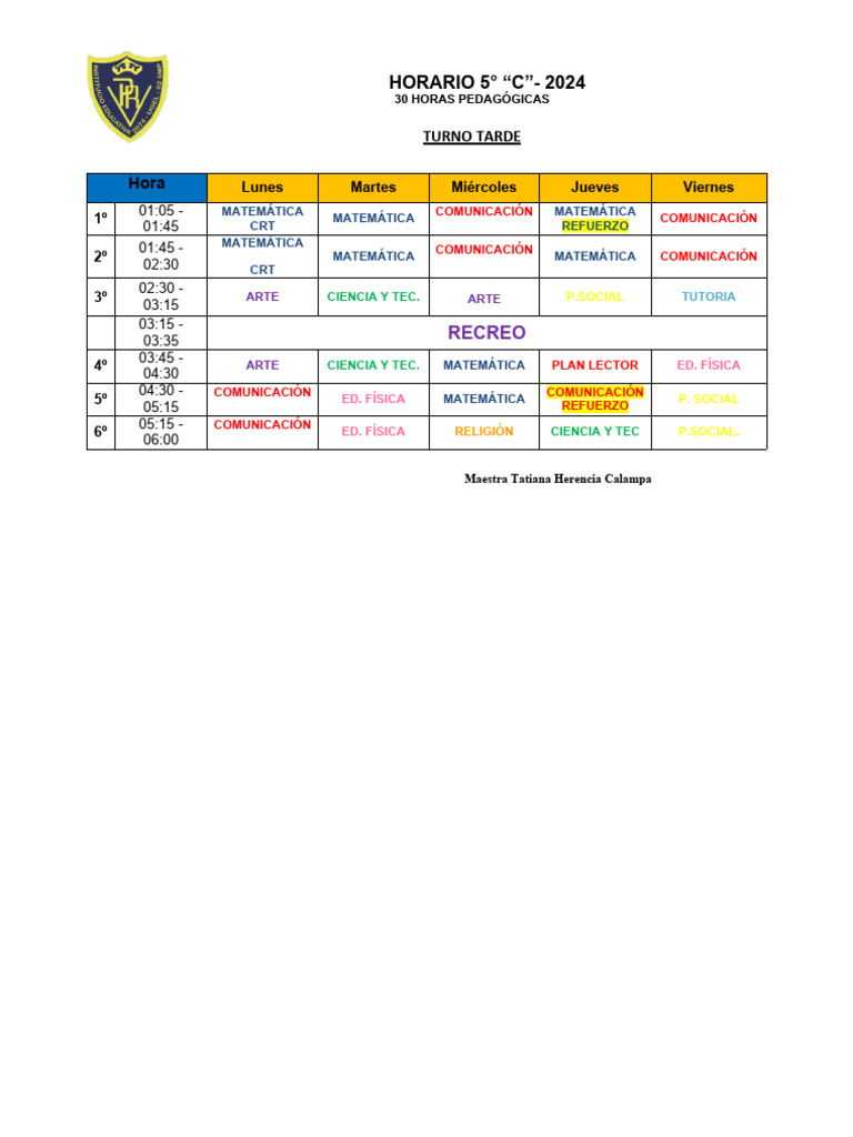 Horario 5C | PDF